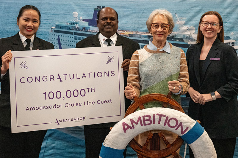 Ambassador Welcomes 100,000th Guest Aboard Ambition - Cruise Industry ...